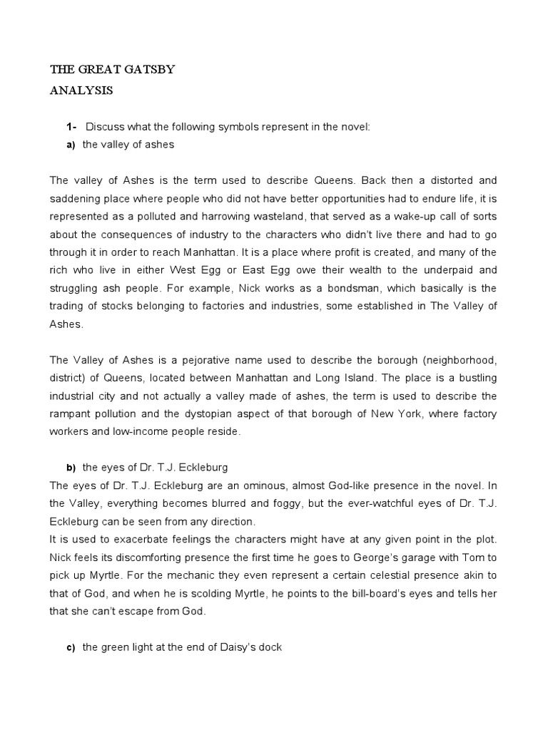 THE GREAT GATSBY - Analysis | PDF