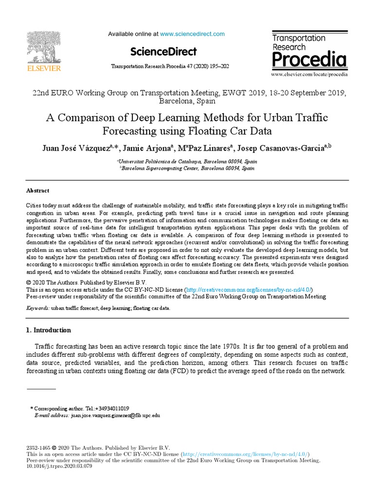 A Comparison of Deep Learning Methods For Urban Traffic Forecasting Using Floating Car Data ...