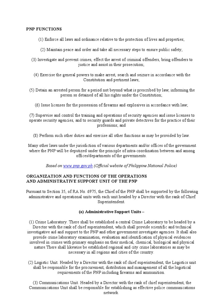 PNP Functions | PDF | Security Guard | Police