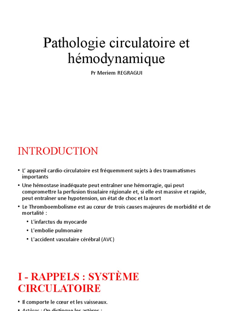 4-Cours Pathologie Circulatoire Et Hémodynamique | PDF | Vaisseau ...