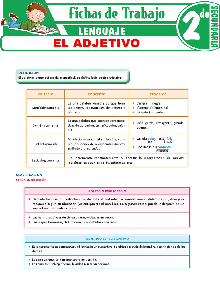 El-Adjetivo Ficha | PDF | Adjetivo | Sustantivo