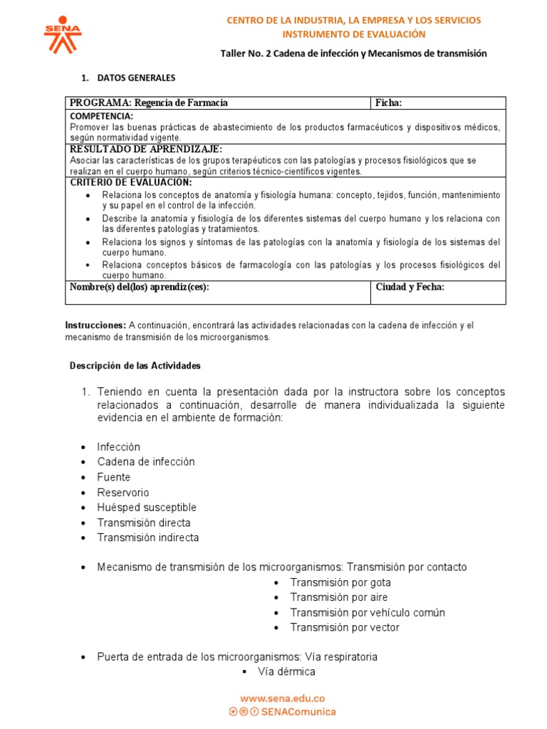 Taller No. 2 Cadena de Infección y Mecanismos de Transmisión Luisa ...