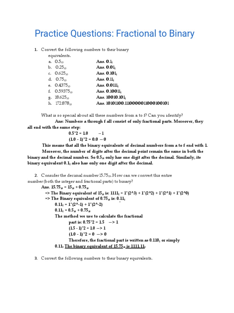 Fractional To Binary | PDF | Decimal | Numbers