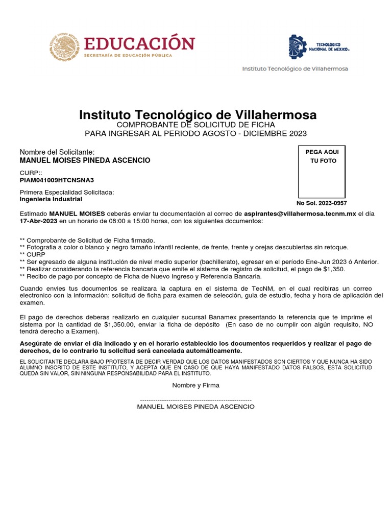 Comprobante de Solicitud ITVH 2023 | PDF | Bancos