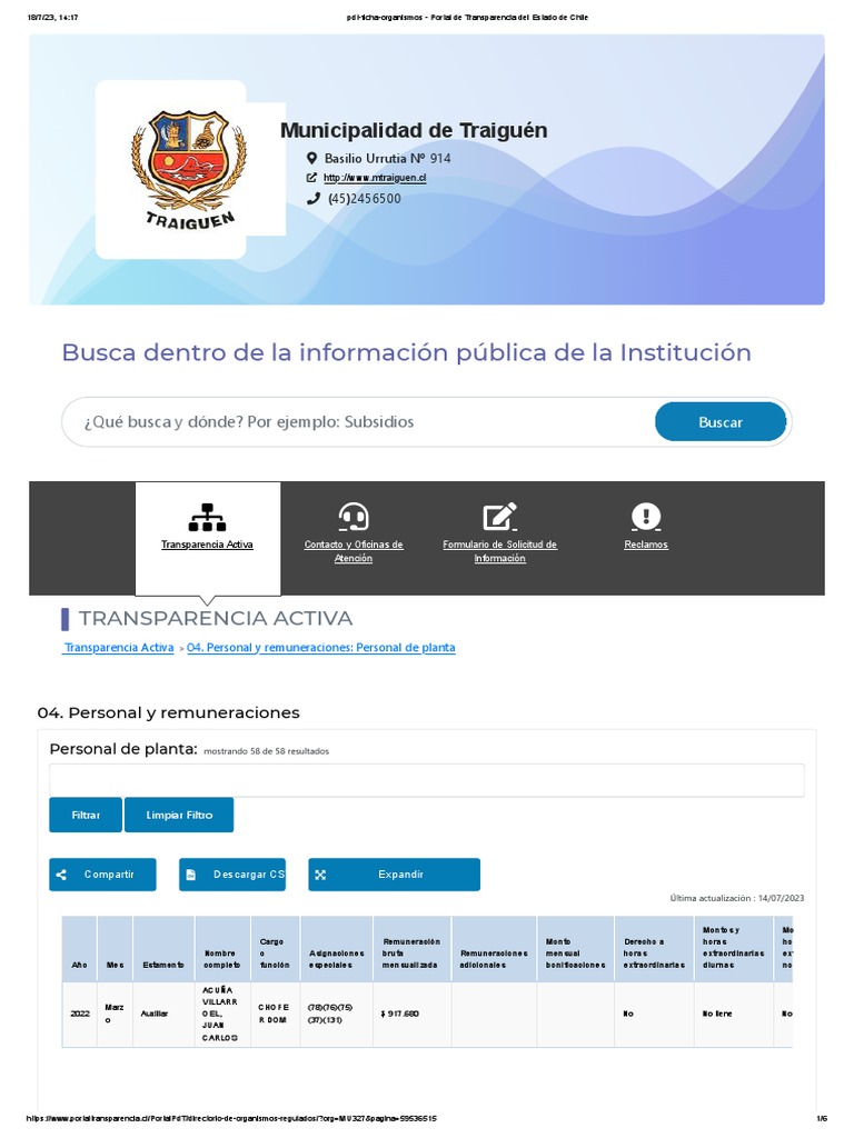 Pdt-ficha-Organismos - Portal de Transparencia Del Estado de Chile | PDF