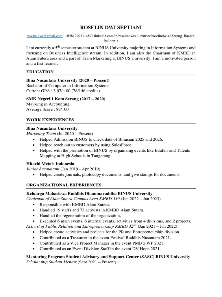 bd2dfbf64981-CV Roselin Dwi Septiani | PDF | Computing | Data Management