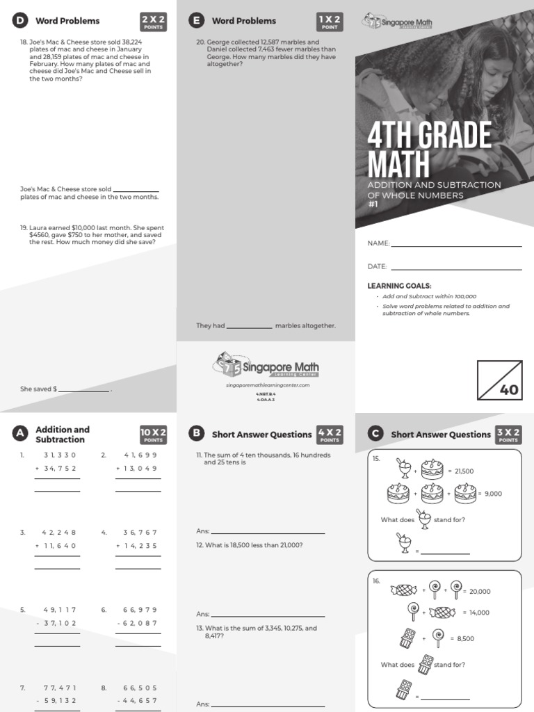 G4 Addition and Subtraction of Whole Numbers #1 | PDF | Mathematics | Arithmetic