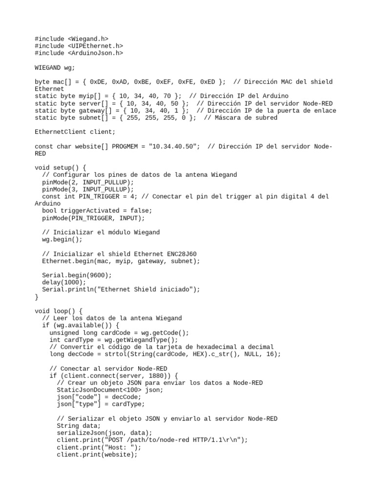 Arduino: Comunicación Wiegand y Node-RED | PDF
