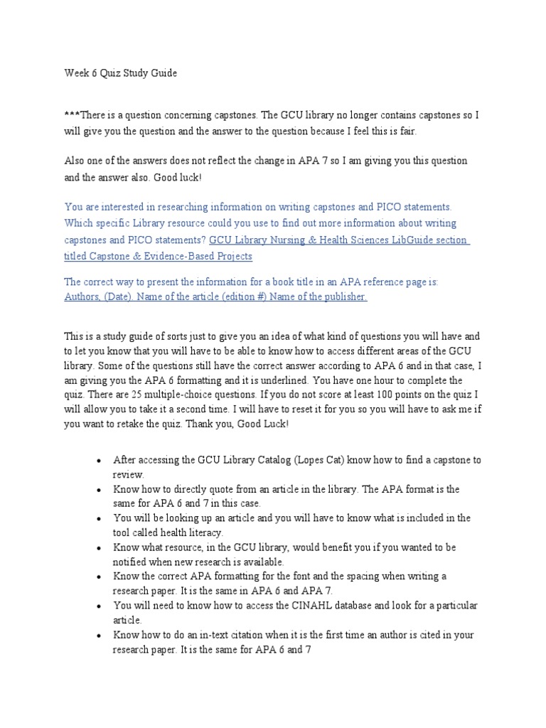 Week 6 Quiz Study Guide | PDF