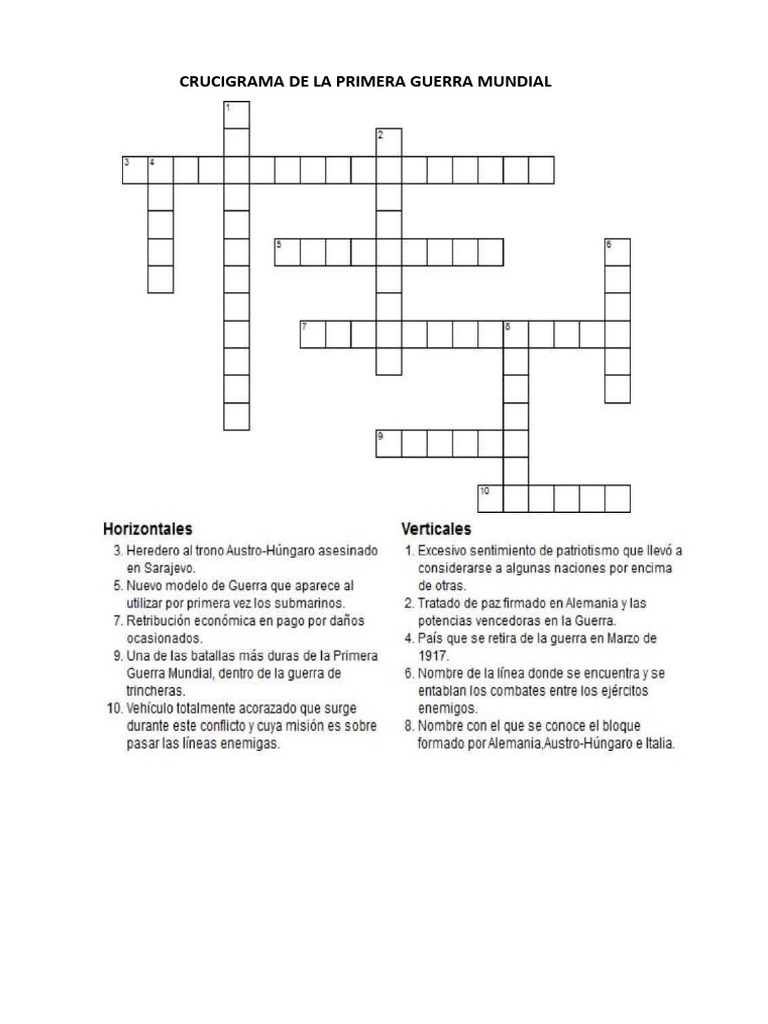 Crucigrama De La Primera Guerra Mundial Pdf