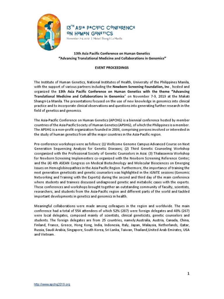 APCHG 2019 Proceedings | Download Free PDF | Genetic Counseling ...