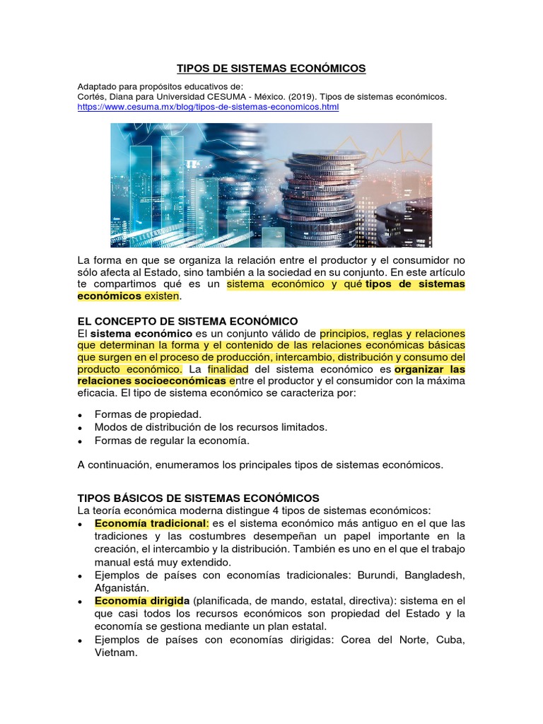 Tipos de Sistemas Económicos | PDF | Sistema económico | Mercado (economía)