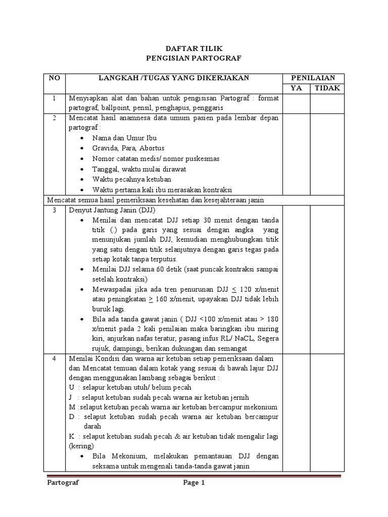 B Daftar Tilik Partograf | PDF | Kesehatan Holistik | Sains & Matematika