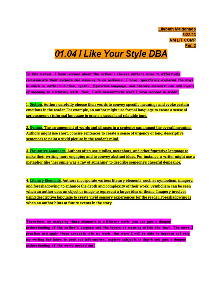 01.04 I Like Your Style Discussion-Based Assessment | PDF