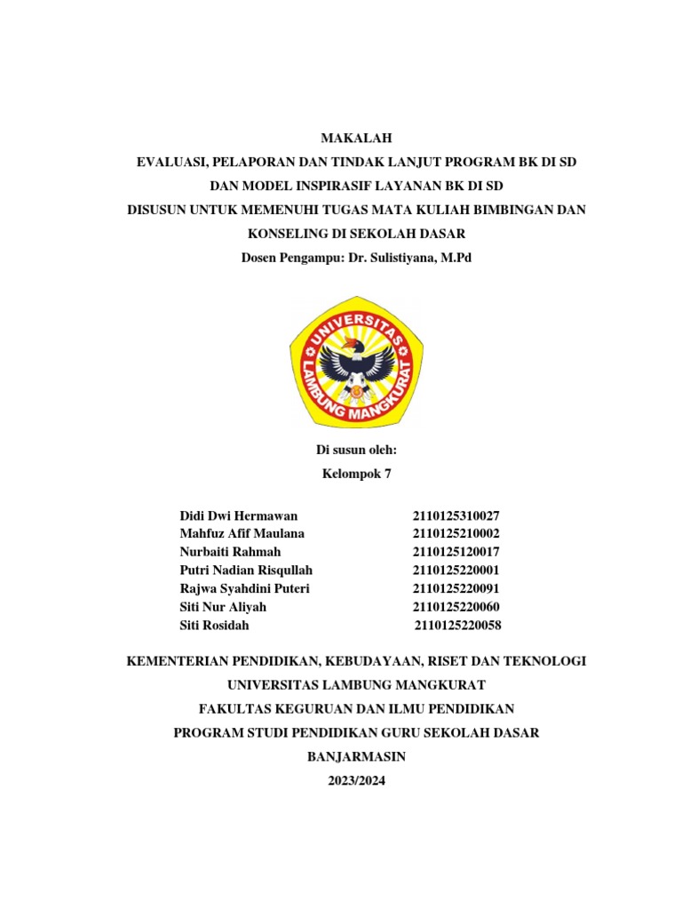 Evaluasi, Pelaporan Dan Tikdak Lanjut Program BK Di SD Dan Model ...