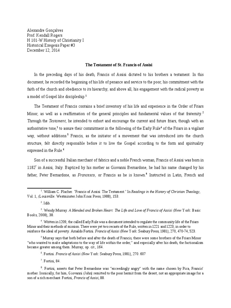 Paper On ST Francis | PDF | Pope Francis | Francis Of Assisi