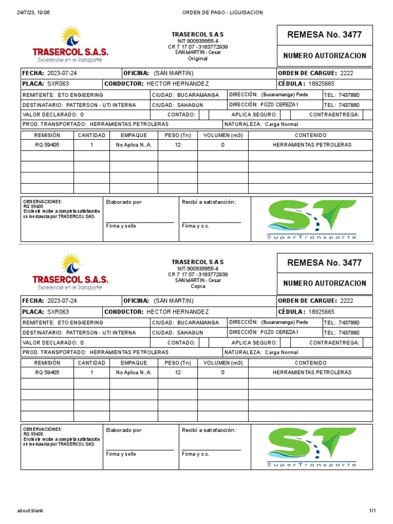 ORDEN DE PAGO - LIQUIDACIÓN 3477 | PDF