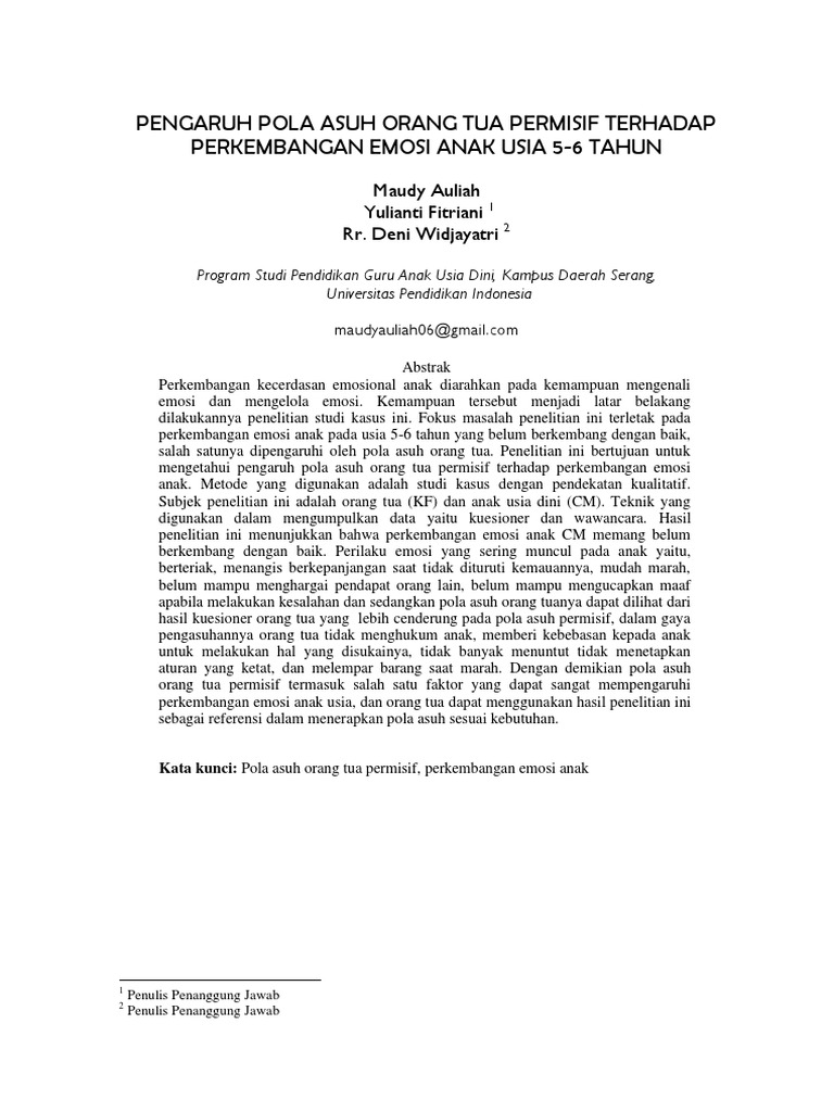 Pengaruh Pola Asuh Permisif pada Emosi Anak | PDF | Kesehatan Holistik