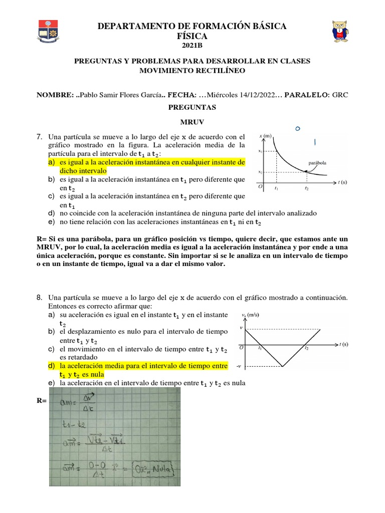 Preguntas y Problemas de MRU y MRUV | PDF | Velocidad | Aceleración