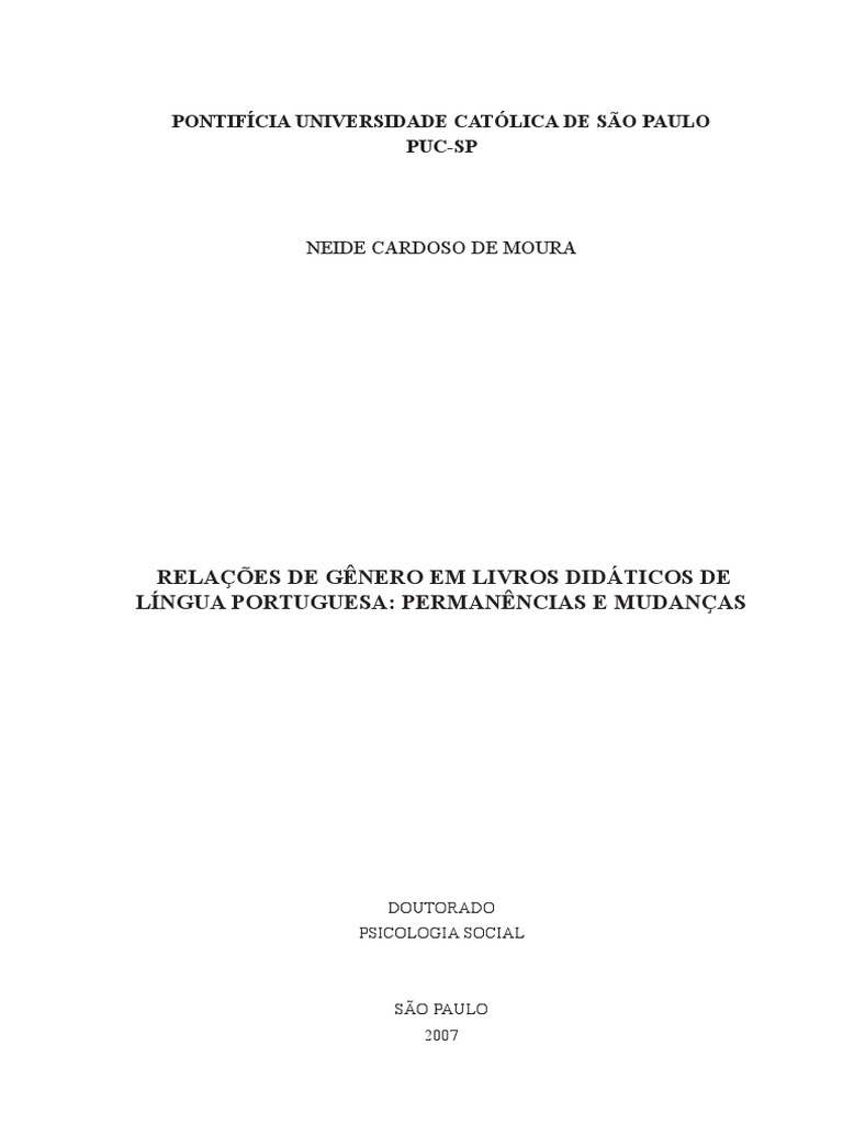 Neide Cardoso de Moura | PDF | Sociologia | Gênero