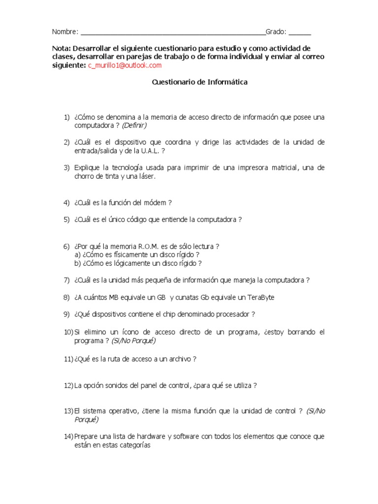 Cuestionario de Informática | PDF