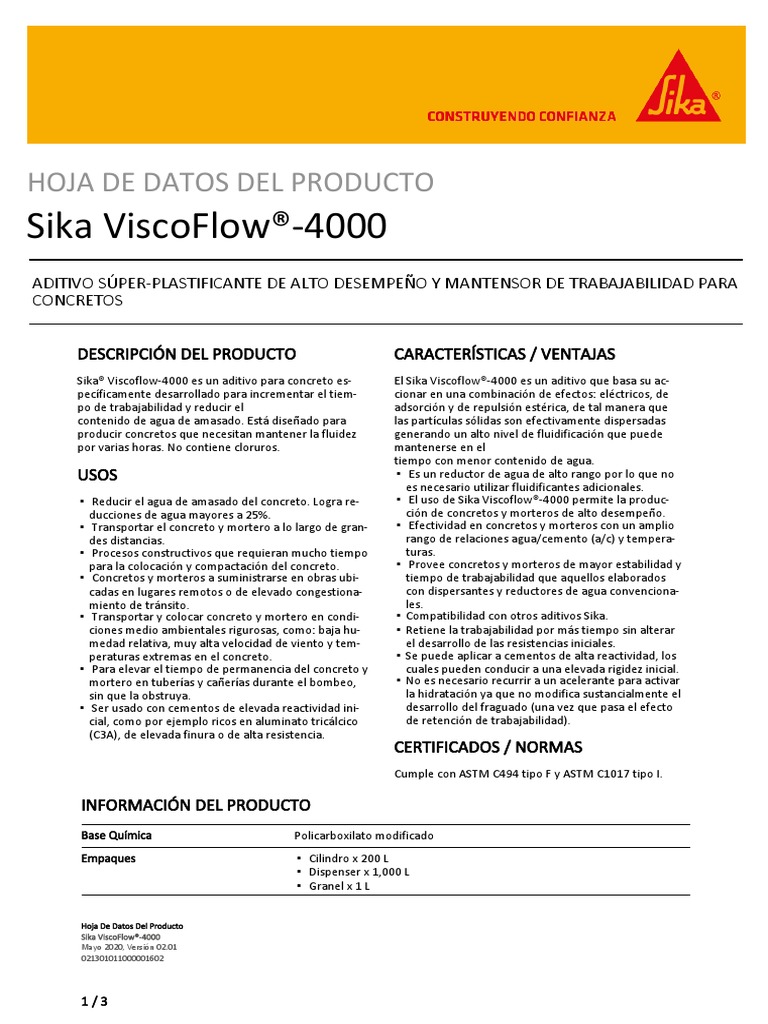 Sika Viscoflow - 4000 | PDF | Hormigón | Cemento