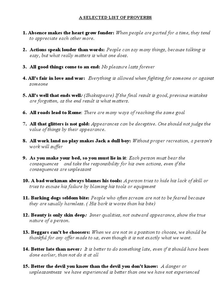 A Selected List of Proverbs | PDF
