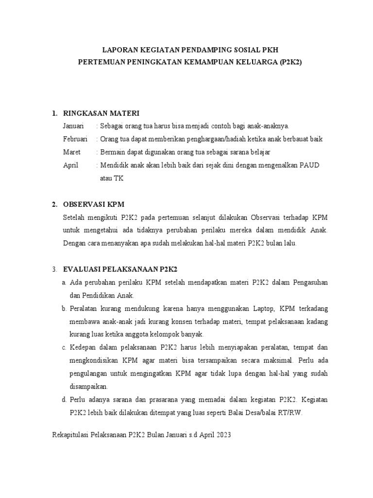 Laporan Kegiatan Pendamping Sosial PKH | PDF