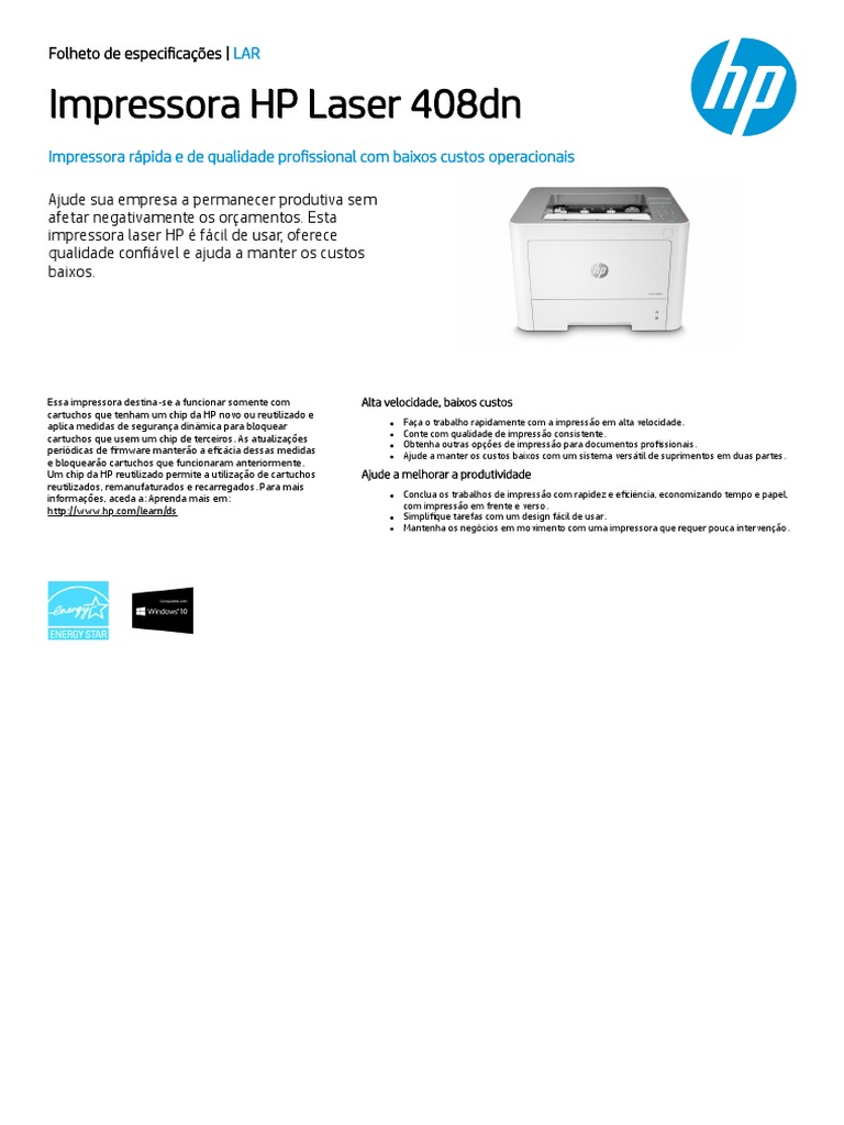Impressora HP Laser 408dn | PDF | Impressora (informática) | Impressão
