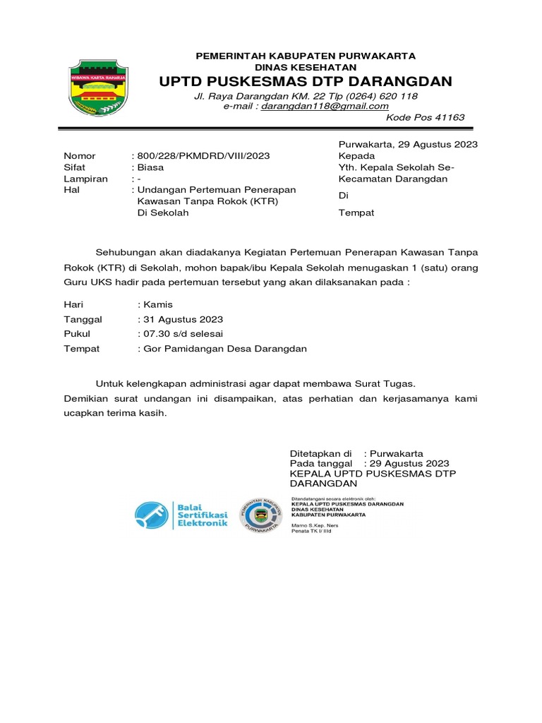 Surat Undangan Pertemuan Guru Uks Signed Pdf Pdf