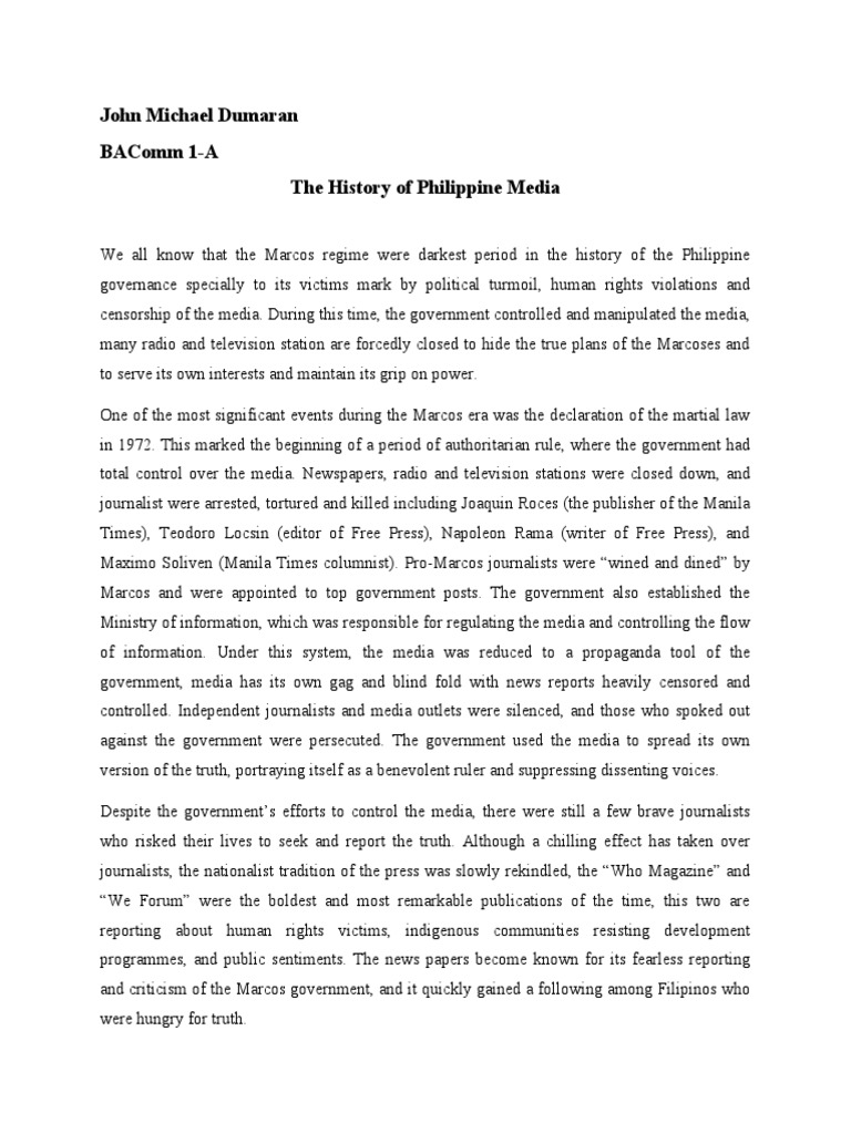 The History of Philippine Media | PDF | Freedom Of The Press | Government