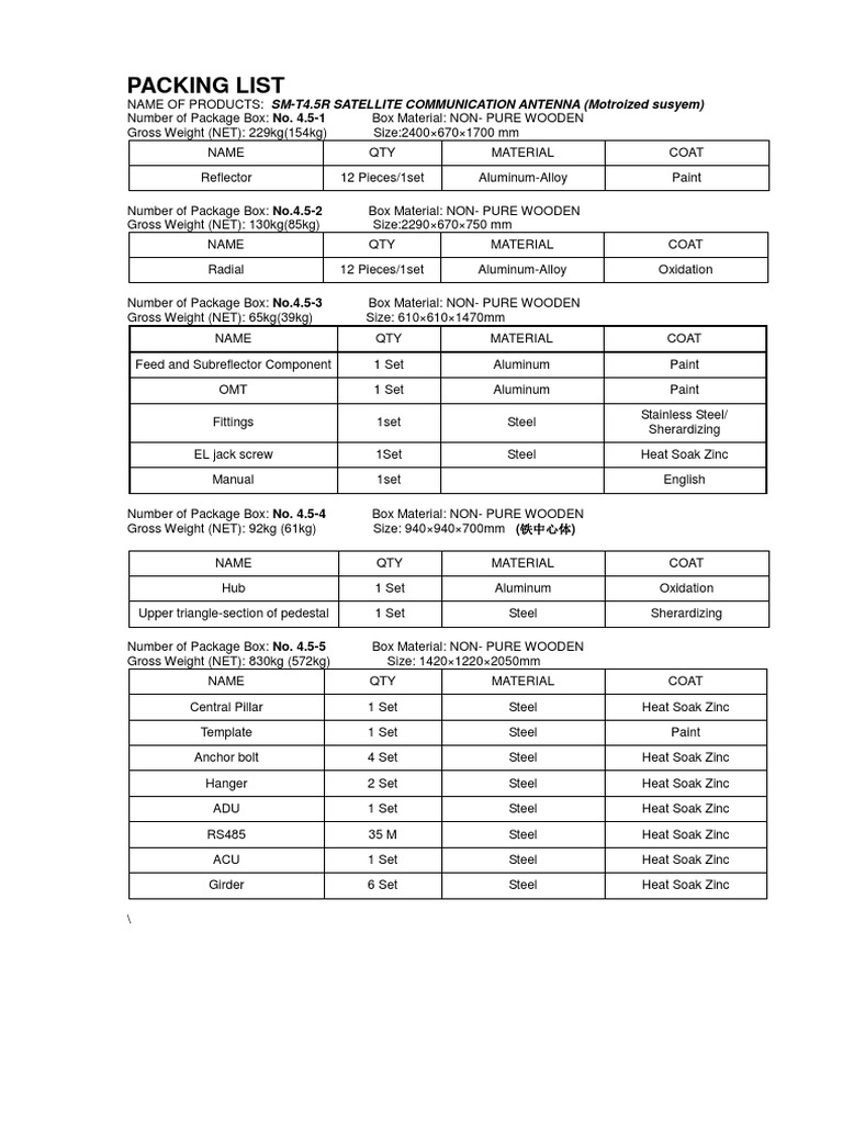 PACKING_LIST-4.5M（电动） | PDF | Chemistry | Industrial Processes