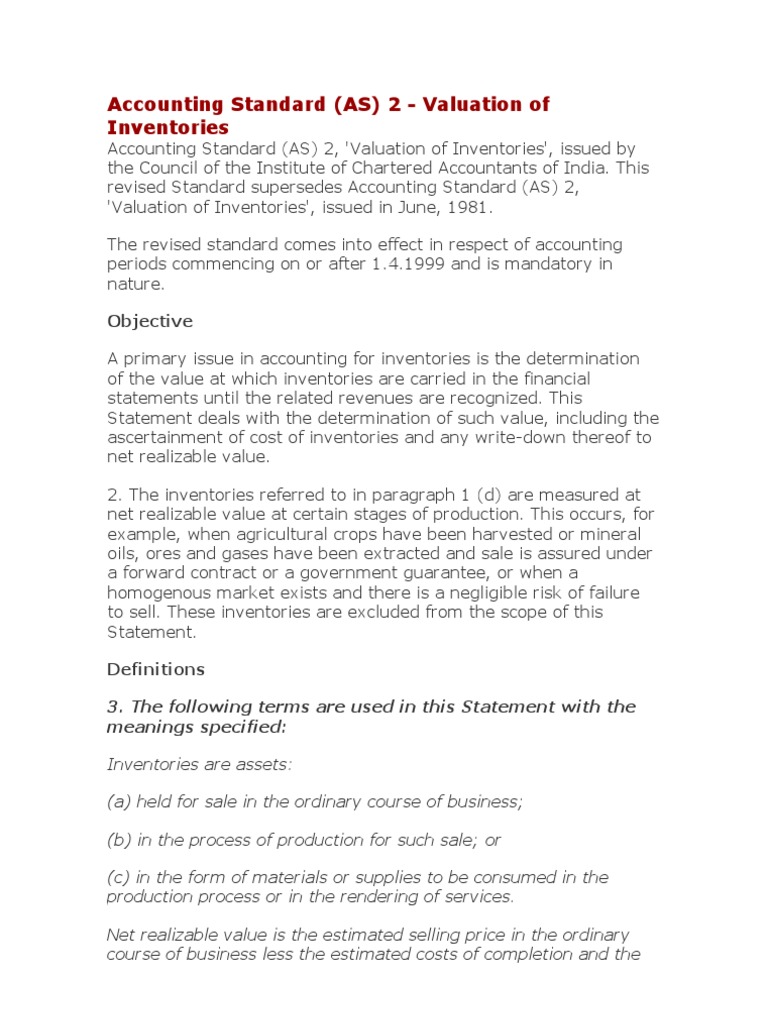 AS 2: Inventory Valuation Standards | PDF | Inventory | Valuation (Finance)
