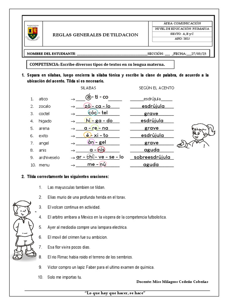 Ficha Acentuacion 6to COM | PDF | Voz humana | Lingüística