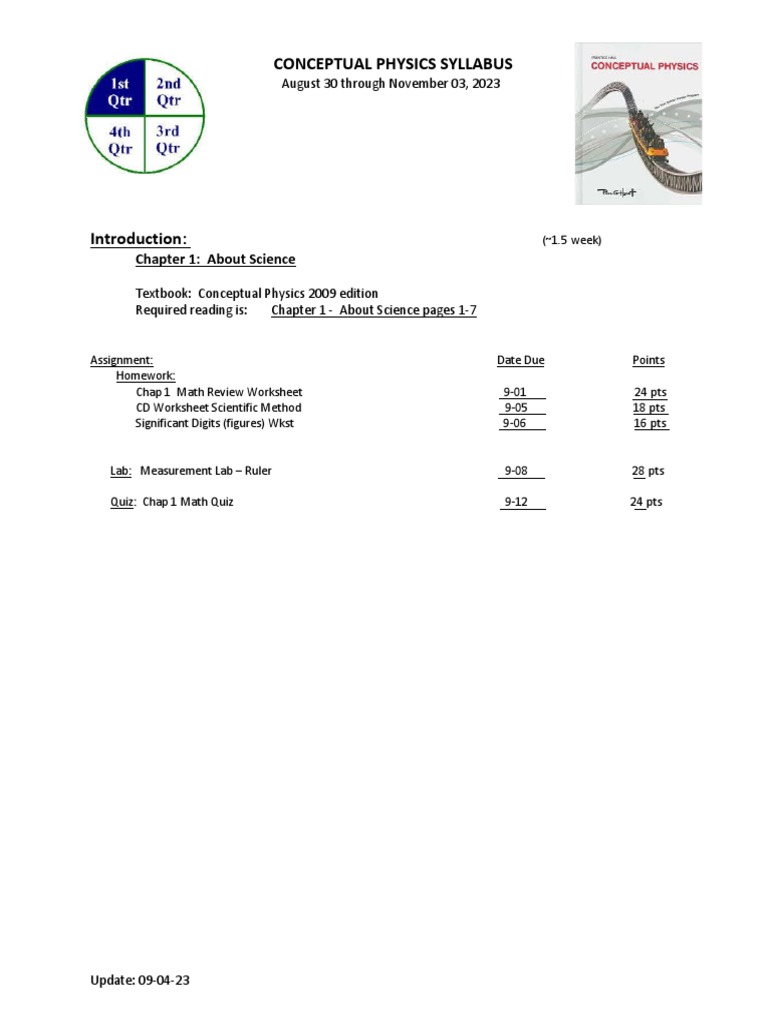 Conceptual Physics Syllabus - Chapter 1 2023-2024 | PDF