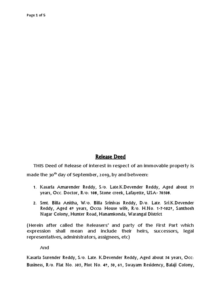 Release Deed | PDF | Interest | Private Law