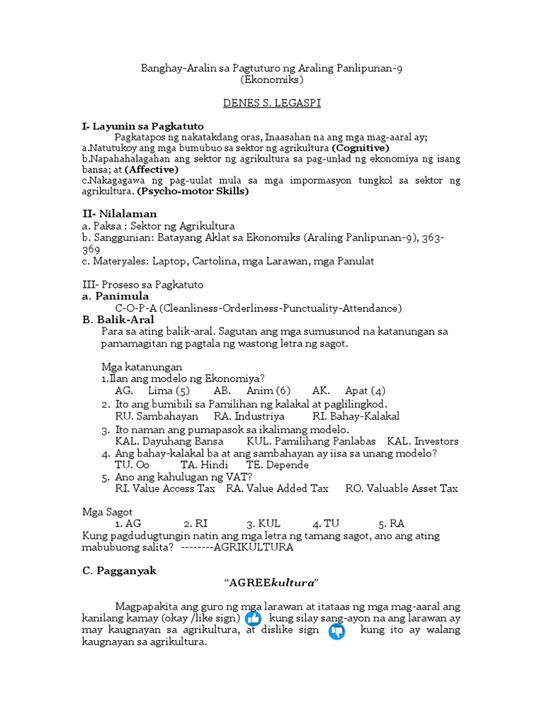 Banghay Aralin Sa Pagtuturo NG Araling Panlipunan 9 | PDF