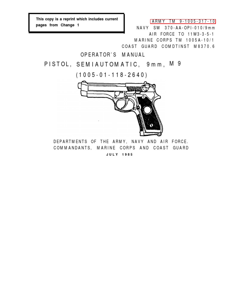 M9 Pistol Operator's Manual Update | PDF | Trigger (Firearms) | Projectiles