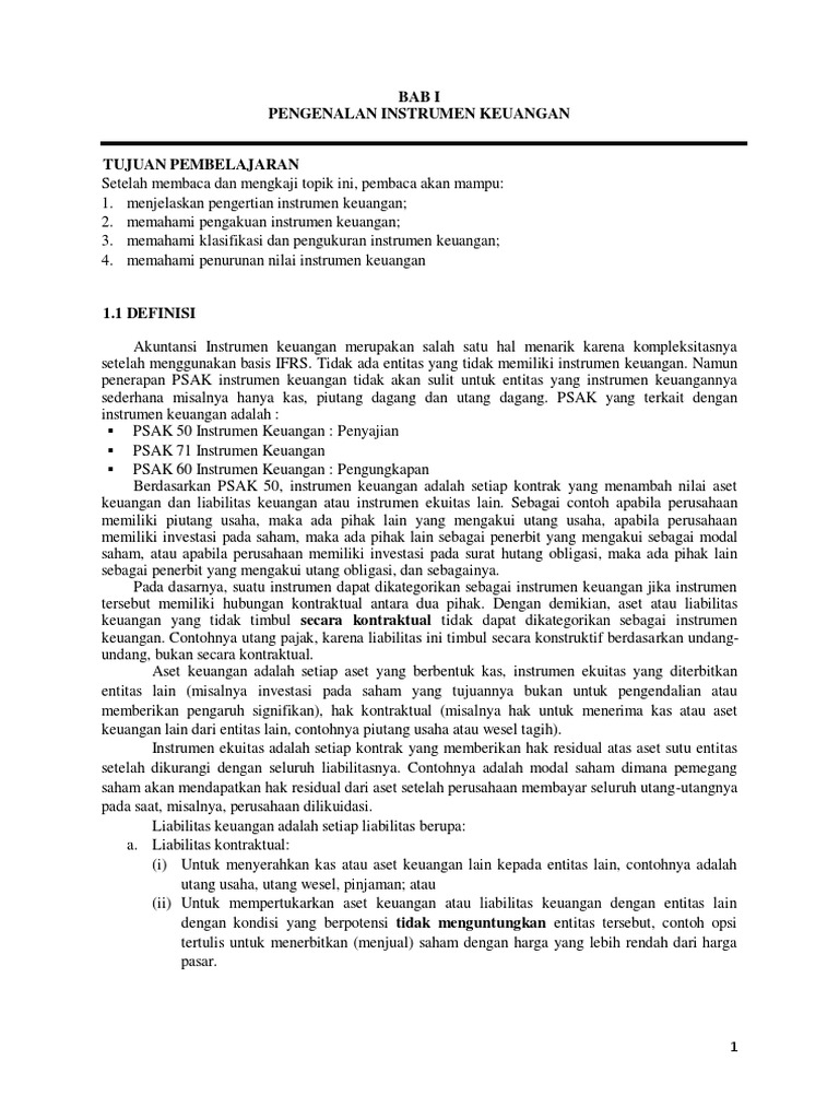 Pengenalan Instrumen Keuangan dan Klasifikasinya | PDF
