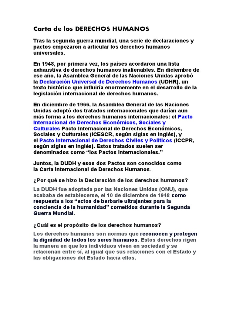 Carta de Los DERECHOS HUMANOS | PDF | Derechos humanos | Teorías políticas