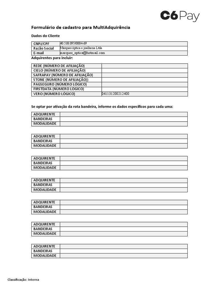 FormulÃ¡Rio de Cadastro para MultiAdquirÃ Ncia - Formulario | PDF