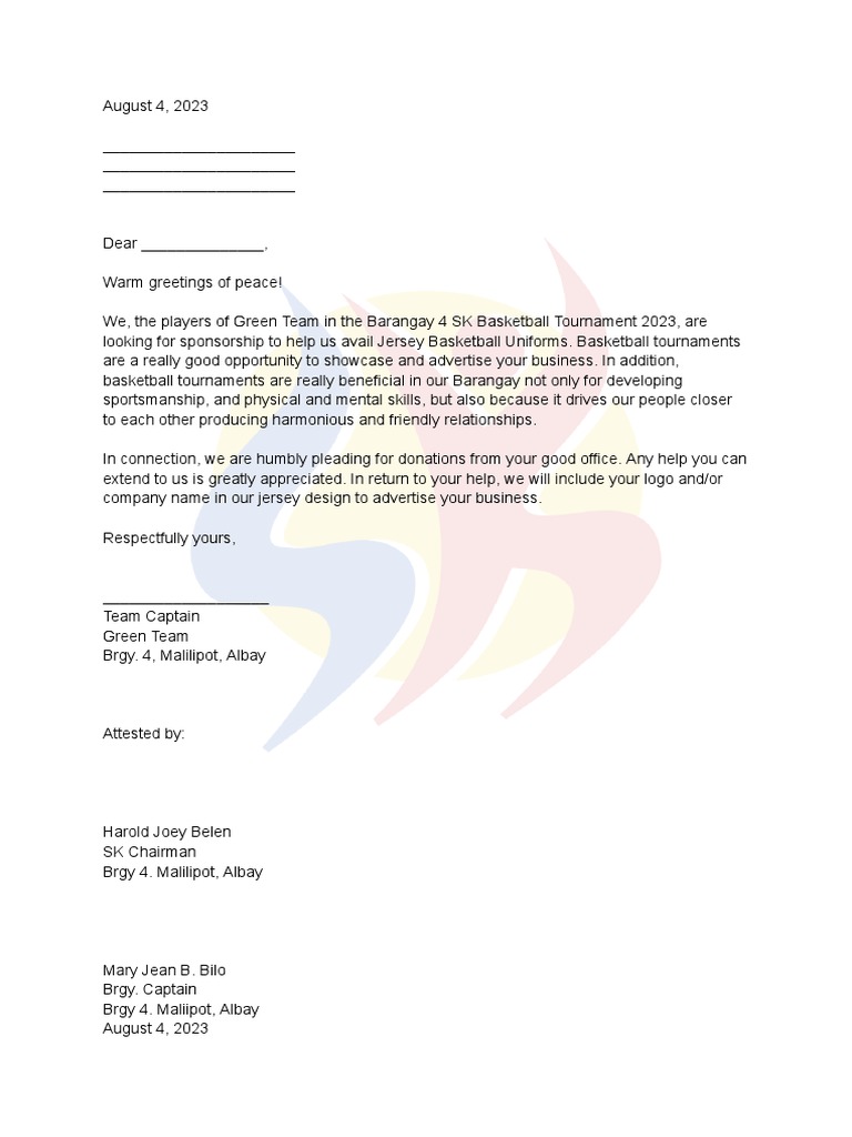 Sponsorship Request for Basketball Jerseys | PDF