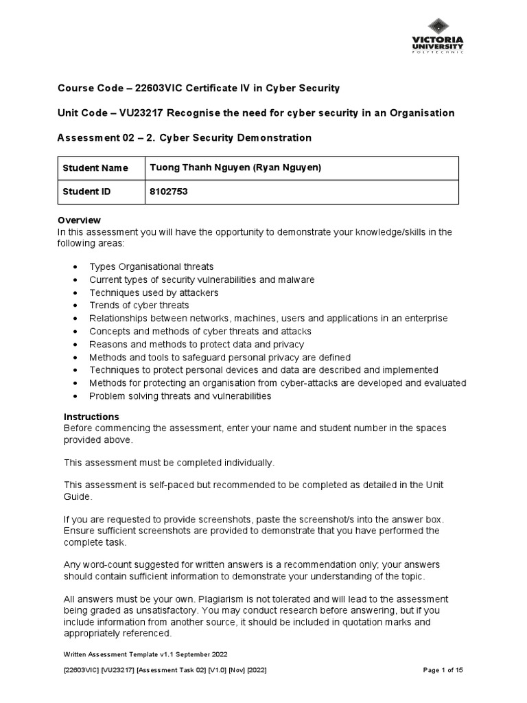 VU23217 8102753 Assessment 02 | PDF | Password | Security
