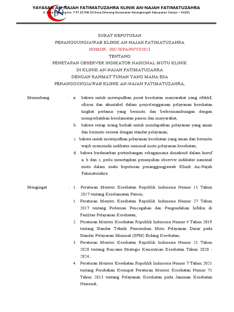 Surat Keputusan Penetapan Observer 2023 | PDF | Sains & Matematika