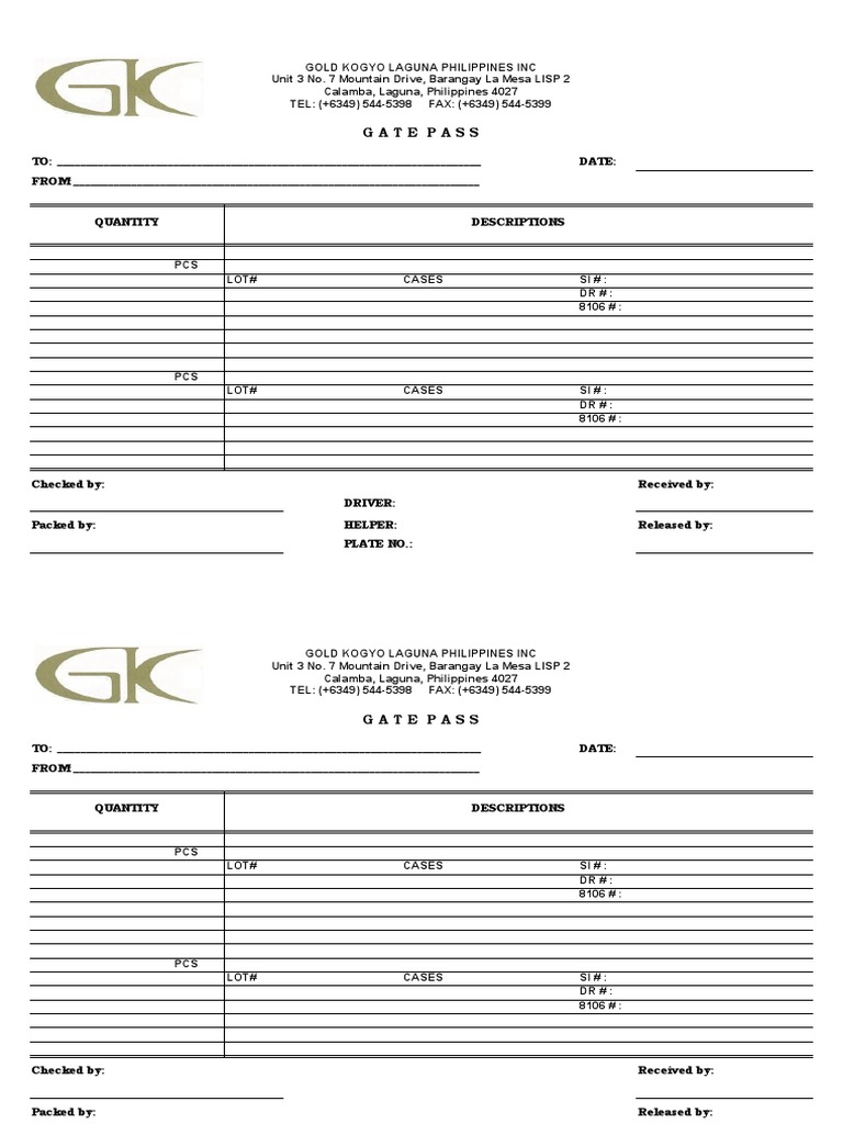 Gate Pass | PDF