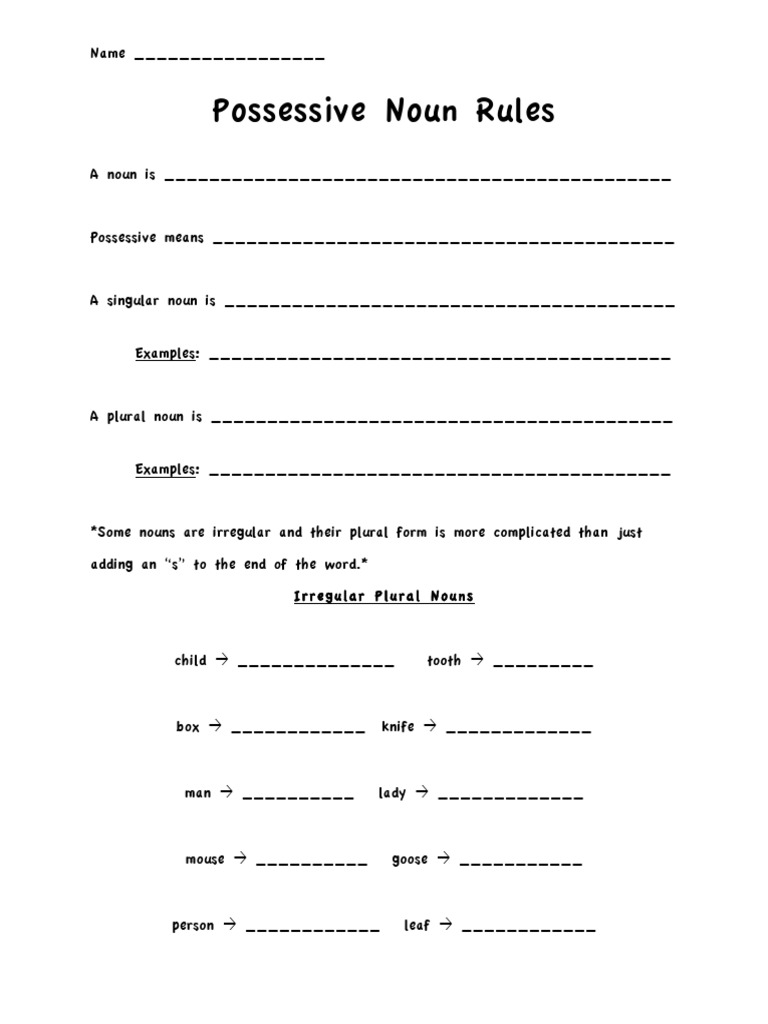 Possessive Noun Rules Guide | PDF