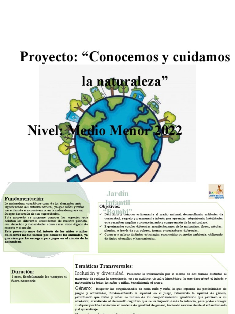 Proyecto: Cuidamos la Naturaleza Infantil | PDF | Aprendizaje ...