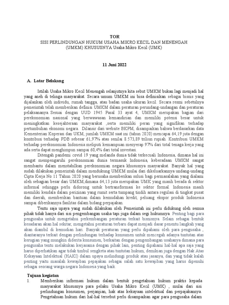 Tor PKM Umkm Juni 2022 | PDF | Ilmu Sosial