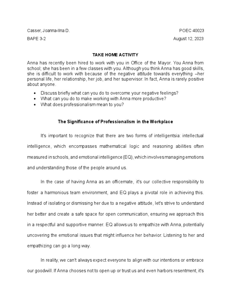 Activity_Professionalism_in_the_Workplace | PDF | Emotional ...