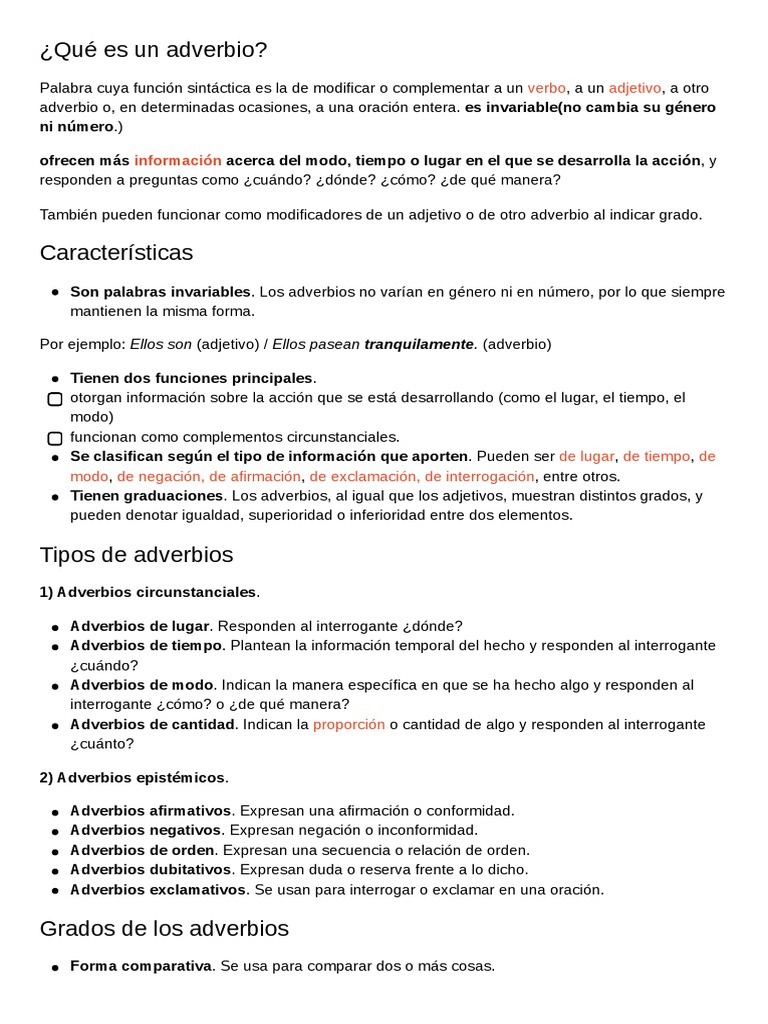 Tipos y funciones de los adverbios | PDF | Adverbio | Ciencia cognitiva